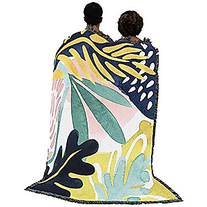 Pure Country Weavers Leaves Blanket Tropical Salve - Grace Popp - Garden Patterns Gift Tapestry Throw Woven from Cotton - Made in The USA (72x54)