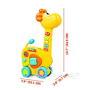 Bambiya 2-in-1 Pull Along Giraffe Toy & Guitar - Baby Musical Guitar Toy for Animal & Music Lover Kids with Multiple Play Modes - Push and Pull Activity Toy - 18 Month Old Toys for Toddlers