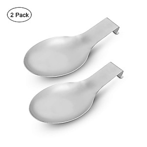 2 Pack Stainless Steel Spoon Rest, findTop Kitchen Spoon Utensils Ladle Holder for Stove Top, 3.8 x 9.4 Inch