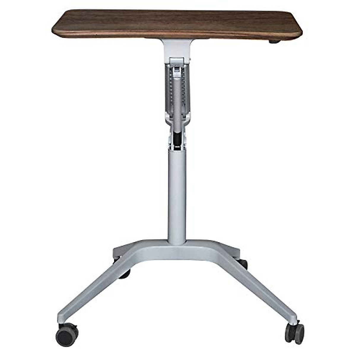 Contemporary Workpad Height Adjustable Laptop Cart Desk with Pneumatic Mechanism, Mobile Tilt, Locking Castors, Ergonomic Curved Desktop, for Office, College, 19 x 28 in. Walnut Top
