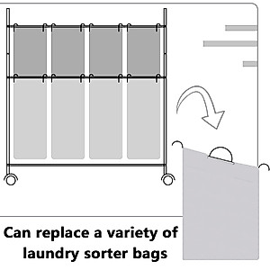 Windyun 3 Pcs Hypotenuse Laundry Sorter Replacement Bags Hamper Cart Removable Replacement Bags Laundry Storage Organizer Bag Laundry Hamper Liner, No Hooks 14.76 x 8.66 x 23.23/19.29 Inch (Gray)