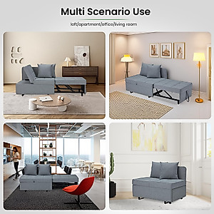 BUPPLEE 4-1 Convertible Sleeper Chair Bed, Sleeping Chairs for Adults, Sleeper Sofa Bed with 2 Pillows & Adjustable Backrest for Small Loft Apartment Office Living Room,Dark Gray