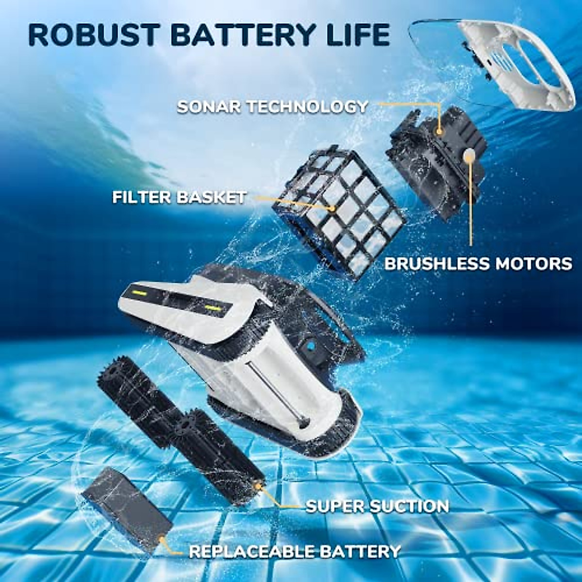 Seauto Seal SE Robotic Pool Vacuum-Intelligent Path Planning Automatic Pool Cleaner, Working Time Up to 2-2.5 Hours Cordless Pool Vacuum, Suitable for Walls and Floors of 2150 Square Feet Pool