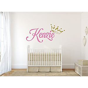 Personalized Name Vinyl Wall Decal with Princess Crown - Customized Name with Tiara Home - Decor for Young Girl's Bedroom, Nursery, or Playroom - Removable Sticker