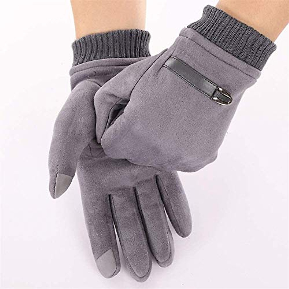 XJXJ Suede Gloves Men's Autumn and Winter Windproof Warm Non-slip Touch Screen Plus Velvet Thickening Riding Motorcycle. anti arthritis gloves (Color : Grey)