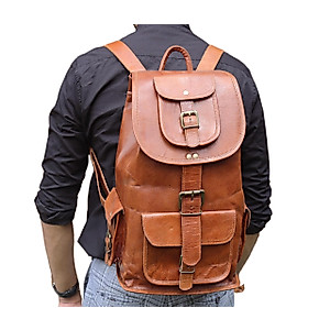 jaald 18" Leather Backpack Travel rucksack knapsack daypack Bag for men women