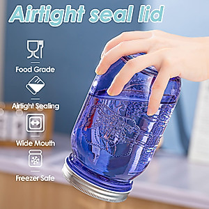 Claplante 6 Pack Mason Jars, 32 oz Regular-Mouth Glass Storage Jar with Metal Airtight Lids, Modern Design Food Storage Container, Kitchen Canisters, Food Storage Canister for Canning (BLUE)