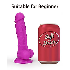 Purple Dildo Adult Sex Toys- 7.1 Inch Realistic Liquid Silicone Dildo with Strong Suction Cup for Shower Hands-Free Play, Lifelike Soft Penis Dildo for Man, Small Beginner Dildo for Women and Couples