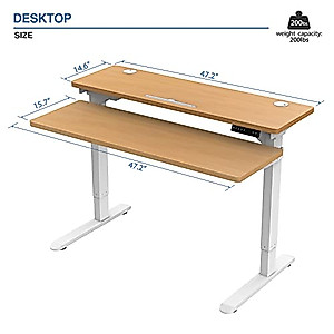 AIMEZO Split Top Electric Standing Desk Dual Motor Height Adjustable Desk Mobile Stand Up Workstation with Table Top (Birch Top+White Frame)