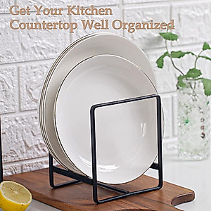 SUNFICON Large Plate Holders 2 Pack Upright Cabinet Dish Organizers Metal Plate Dish Drying Racks Stands Racks for Countertop and Cupboard Black