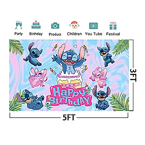huio Summer Hawaiian Aloha Backdrop for Lilo and Stitch Theme Birthday Party Supplies 5x3ft Tropical Photo Background for Stitch Theme Party Cake Table Decorations Baby Shower Banner