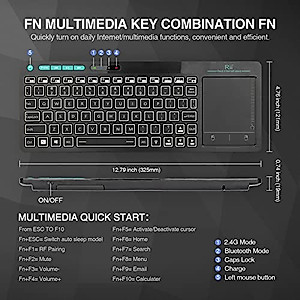 (Dual Mode) Rii RT518S Wireless and Bluetooth 2-LED Color Backlit Multimedia Keyboard with Multi-Touch Big Size Trackpad,Rechargable Keyboard for Android TV Box,PC,Tablets,Smart TV, HTPC, IPTV,Windows