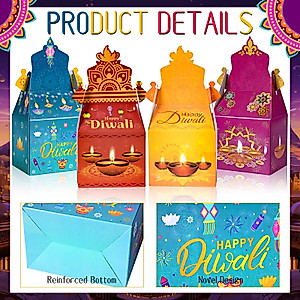24Pack Happy Diwali Party Favor Boxes Rangoli Lantern Diya Pattern Treat Boxes Diwali Party GoodieGable Boxes for Indian Festival of Lights Party Decorations