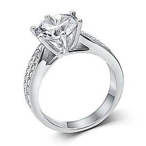 AVECON Classic 4.5 Carat Engagement Rings Cubic Zirconia Round Cut Solitaire Wedding Ring 925 Sterling Silver CZ Bands Rings for Women Size 6
