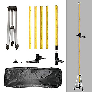 Huepar 12 Ft./3.7m Telescoping Pole with 1/4-Inch by 20-Inch Laser Mount for Rotary and Line Laser Level, Adjustable Telescoping Pole with Tripod - 5/8"-11 Adapter Nut Included LP36