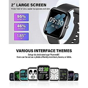 Vikie Smart Watch, Call Function, 2.0" Screen, IP67 Waterproof Smartwatch for iPhone & Android Phones with Bluetooth, Voice Assistant, Heart Rate/Blood Oxygen Monitor Fit Tracker for Women Men (Black)