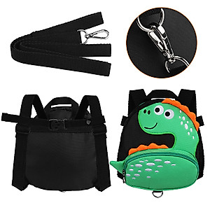 Yuepin Backpack Leash for Toddlers + Anti Lost Wrist Link, Dinosaur Kids Backpack Harness with Leash for 1-5 Years Old Boys and Girls Christmas Gift (Dinosaur Black)