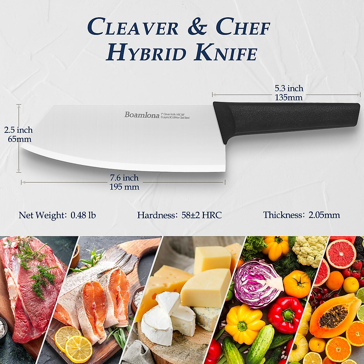 BOAMLONA Meat Cleaver Knife 7 inch Vegetable Knife 9Cr18Mov High Carbon Steel Kitchen Chopping Knife Cutting Knife - All purpose - Ultra Sharp, Thin, Light - Dishwasher Safe - with Gift Box