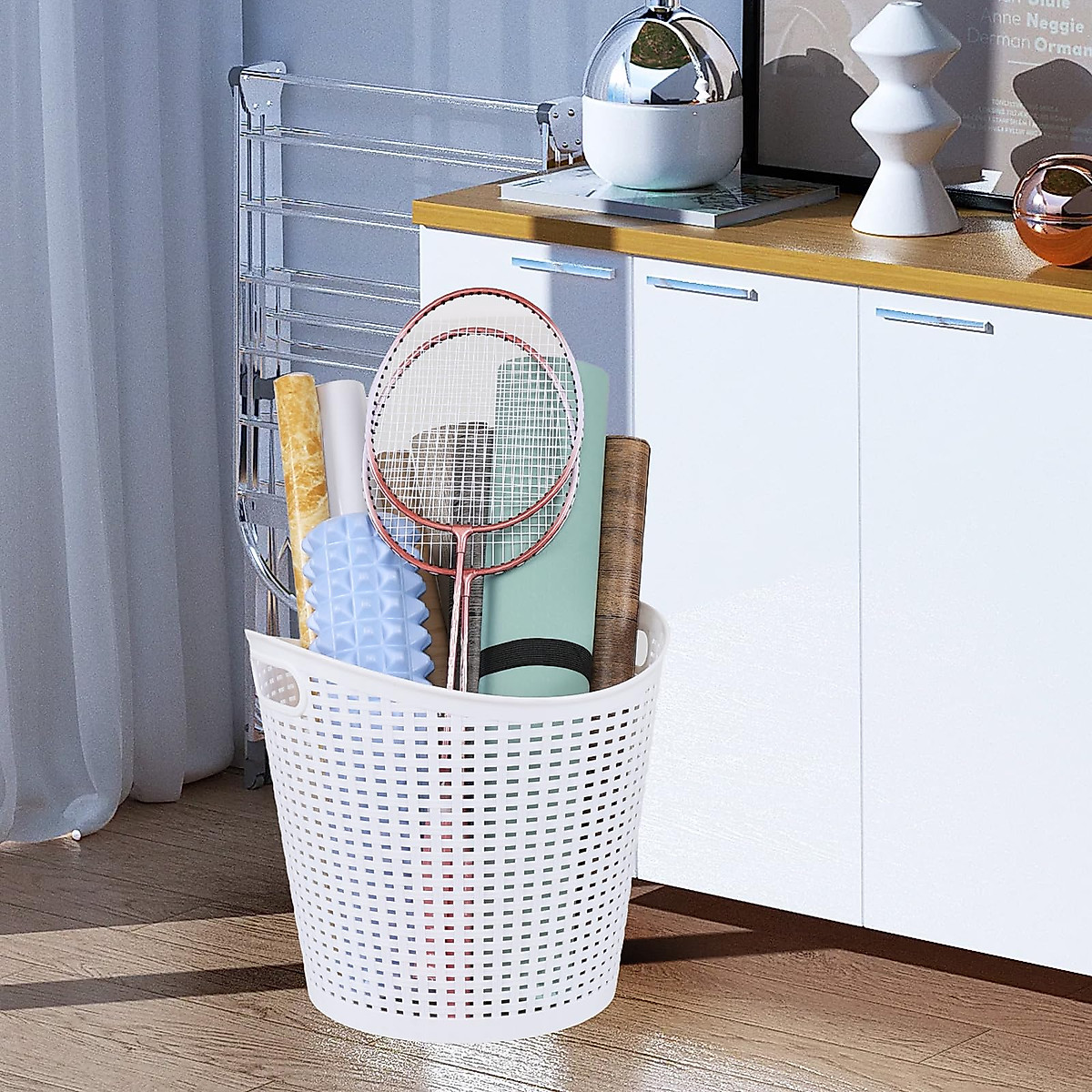 Sadstory 40 L Plastic Laundry Hamper, Large Plastic Storage Baskets, White, 6 Packs