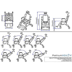 Laguna Professional Reclining Shower Chair with Wheels, Institutional Quality Adjustable Tilting Commode Seat for Shower and Bathtub for Elderly, Seniors, and Disabled, Padded Seat, Back, Armrests