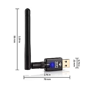 WiFi Nation® 802.11ac AC600 Fast USB WiFi Adapter, Wireless dongle with 2dBi dipole SMA Antenna, chipset: Realtek RTL8811AU, Dual Band 2.4GHz or 5GHz, Windows, MacOS and Linux Supported