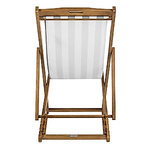 Safavieh PAT7040B-SET2 Outdoor Collection Loren Teak, White Foldable Sling Adirondack Chair, Natural/Grey Stripe