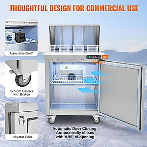 VEVOR 28" Commercial Refrigerator Sandwich & Salad Prep Table, 7.4 Cu. Ft Stainless Steel Refrigerated Food Prep Station with 12 Pans, Cut Board, Frost Free Refrigerator with Lock for Restaurant