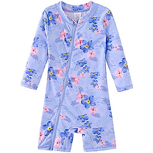 UMELOK Baby Girls Swimsuit One Piece Full Zip with Long Sleeve UPF 50+ Sun Protection Sunsuit Purple-Geranium,12M