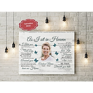 Butterfly Personalized Memorial Canvas for Loss of Loved one, Sympathy Gift for Loss of Sister Daughter Mom Dad - As I Sit In Heaven Canvas - VTQ128 (16x12 inch)