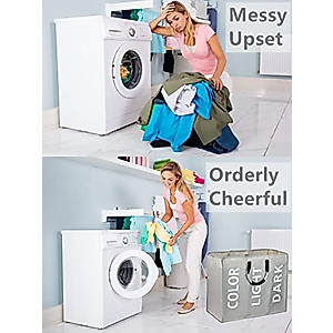 Slim Laundry Hamper 3 Section Sorter with Handles Large Capacity Foldable 19" Tall Waterproof Laundry Basket for Dirty Clothes Storage (light grey)