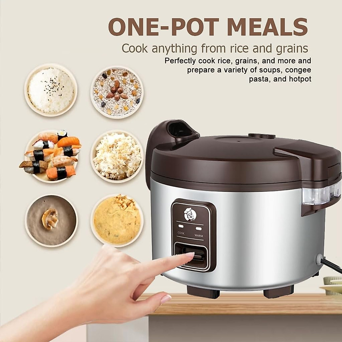 CAZACHEF 13.8 QT Large Commercial rice cooker 65 cups cooked 32 cups uncooked rice Commercial Electiric Rice Warmer for 18-28 people, with One-Touch Operation