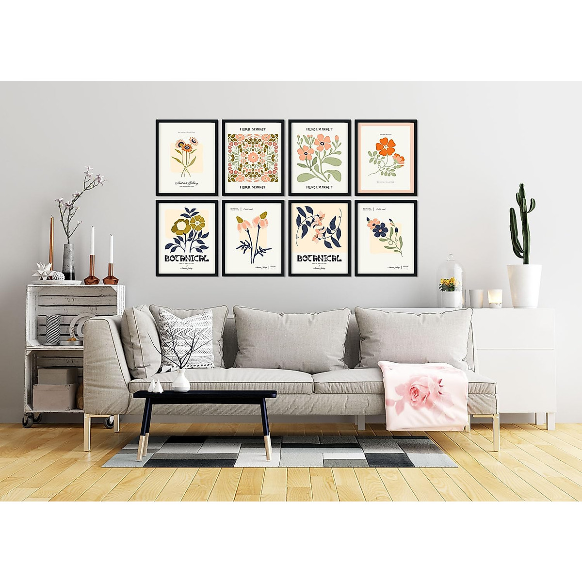 Flower Wall Art - Botanical Print Set of 8 - Abstract Canvas Floral Painting for Bedroom, Living (18×24inch-Unframed)