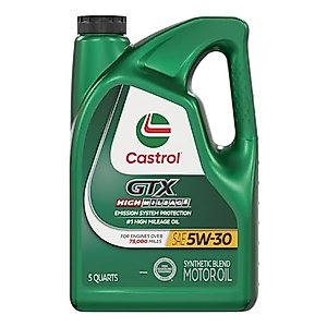 Castrol GTX High Mileage 5W-30 Synthetic Blend Motor Oil, 5 Quarts