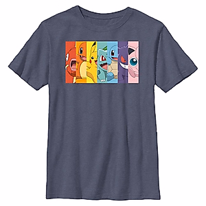 Pokemon Boys Poke Rainbow Short Sleeve Tee Shirt, Navy Blue Heather, Small