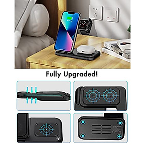 Charger Station for Apple Multiple Devices, 3 in 1 Fast Wireless Charger Stand Dock Foldable for iPhone 14 13 12 11 Pro X XS 8 Plus Apple Watch Series 8 7 6 SE 5 4 3 2 & AirPods 3/2/Pro with Adapter
