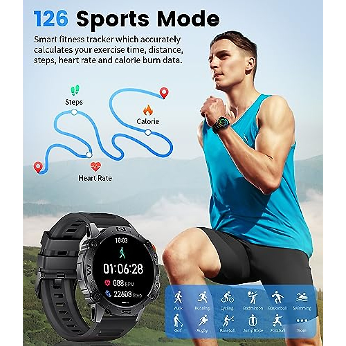 LIGE Smart Watch for Men Heavy Duty Make Call IP68 Waterproof with 1.43in AMOLED Touchscreen Always on Display Long-Lasting Battery Fitness Tracker Android iOS Military Smart Watch for Men