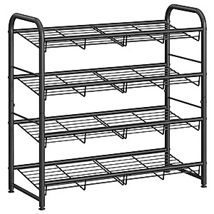 SONGMICS Stackable Shoe Rack, 4 Tier Metal Shoes Rack Storage Shelf, Holds up to 20 Pairs Shoes, Adjustable Slanted Shelves Shoe Tower Organizer for Closet Entryway Small Spaces, Black