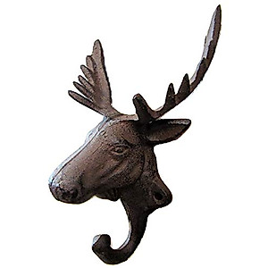 Coat Hat Hooks, 6.5" Cast Iron Moose Head Vintage Antique Style Hangers Set of 4