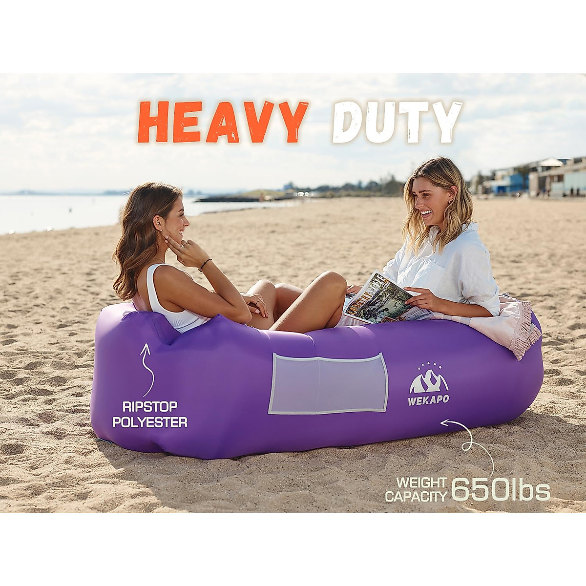 WEKAPO Inflatable Couch Air Lounger Chair - Camping & Beach Accessories, Portable Blow up Sofa for Hiking, Lawn, Indoor/Outdoor Movies & Music Festivals. Lightweight and Easy to Set Up Air Hammock