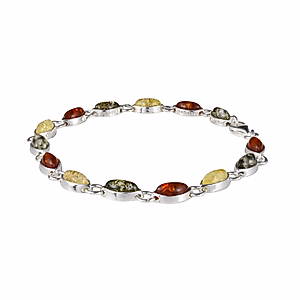 HolidayGiftShops Sterling Silver Multi-Colored Baltic Amber Bracelet, Genuine Baltic Amber Bracelet for Women, Amber Jewelry for Women, Amber Bracelets for Adults, Sterling Silver Collection