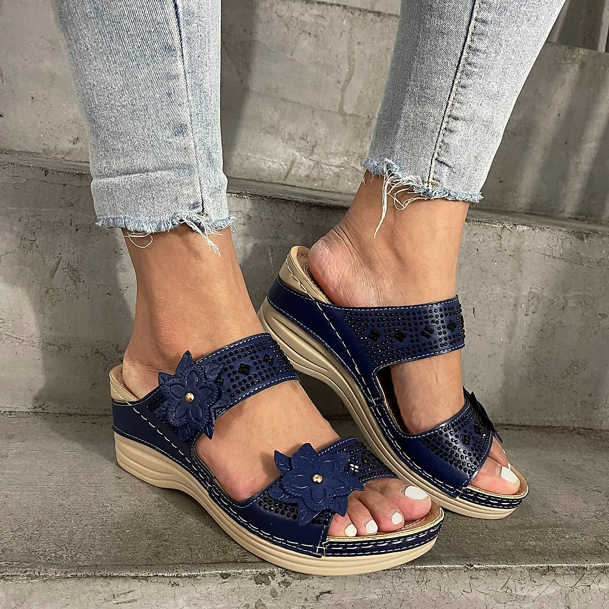 JYSwoshoe Orthopedic Sandals for Women, Womens Walking Slippers with Arch Support Leopard Anti-Slip Comfortable Sandals Women Comfortable Wedge