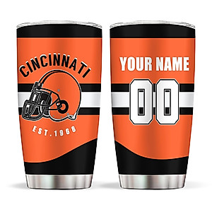 Custom Cincinnati Tumbler 20oz Stainless Steel with Lid & Straw Personalized Football Fans Gifts for Women Men Coffee Travel Insulated Mug Cup Add Name Number
