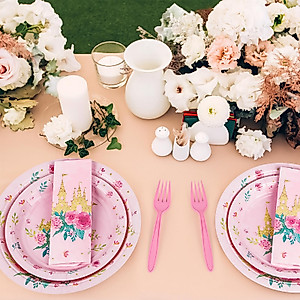 DECORLIFE Princess Party Supplies Serve 24, Princess Party Plates and Napkins for Girls Birthday, Baby Shower, Total 96PCS