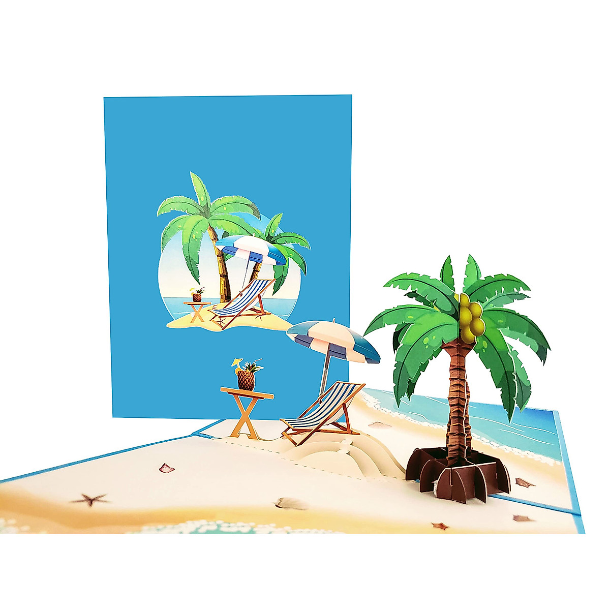 iGifts And Cards Oceanfront 3D Pop Up Greeting Card - Tree, Palms, Ocean, Beach, Vacation, Calm, Bon Voyage, Fun, Just Because, Retirement, Mother’s Day, Father's Day, Happy Birthday