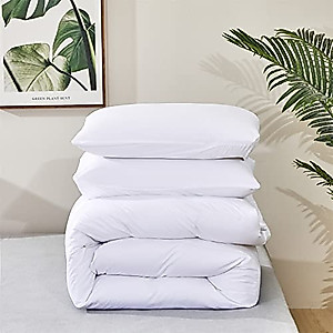 Wellboo White Comforter Sets Queen Plain White Bedding Comforters Cotton Solid White Bed Quilts Queen Size Cozy Women Men All White Minimalist Bedding Full Adults Teens Pure White Durable Blankets