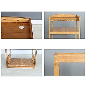 POCHY Multipurpose Catering Trolley Kitchen Trolley Island Rolling Serving Carts 2 Tier Solid Wood Utility Cart Guard Rails Lockable Wheels Organizer Removable 2 Sizes (Size : 52 x 35 x 71 CM)