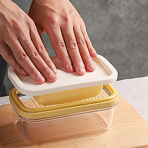 Butter Cutting Box, Butter Block Dish with Lid and Butter Cutter Net Rectangular Storage Box Kitchen Tool, 6.6 X 3.7 X 3.7in