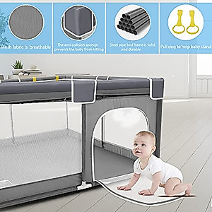Grobeybees Baby Playpen for Toddler and Babies, Baby Playard, Indoor & Outdoor Kids Activity Center with Anti-Slip Base, Play Yard with Soft Breathable Mesh, Baby Fence Play Area(Grey)