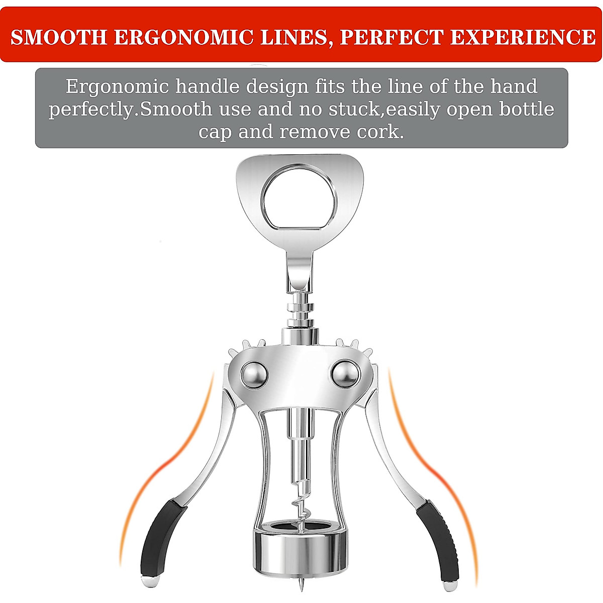 KORCCI Wine Opener, Wine Bottle Opener, Zinc Alloy Wing Corkscrew Heavy Duty, Cork Screw Beer Opener for Bartenders, Multifunctional Bottle Opener for Home Kitchen, Restaurant, Bar, Waiters
