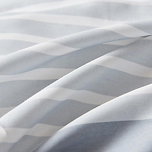 YuHeGuoJi Teal Blue Geometric Duvet Cover King 100% Cotton 3 Pcs Set 1 Neutral Grey Striped Duvet Cover with Zipper Ties 2 Pillowcases Modern White Pinstripe Bedding Set